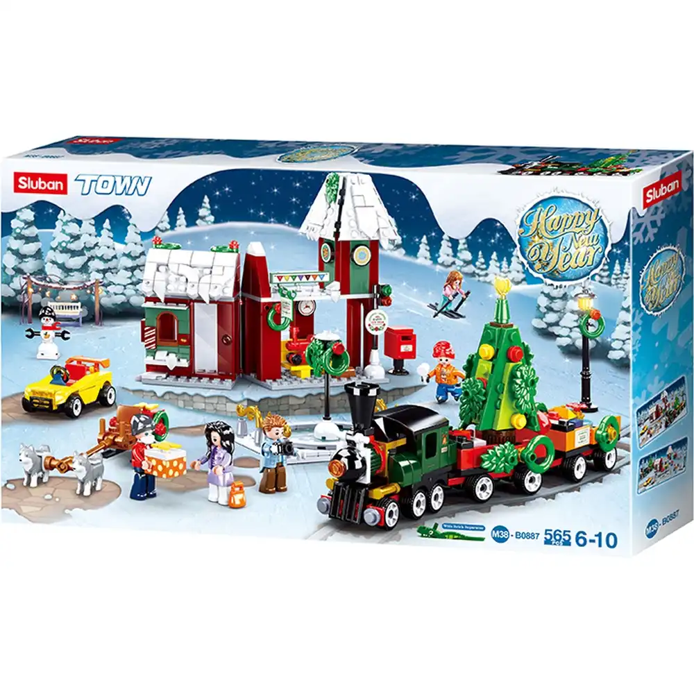 Sluban - Town New Year Christmas Village with Train Bricks Set 565 ...